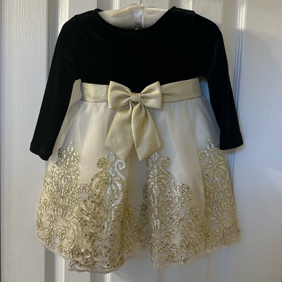 Rare Editions | Dresses | Rare Editions Black And Gold Glitter Dress ...
